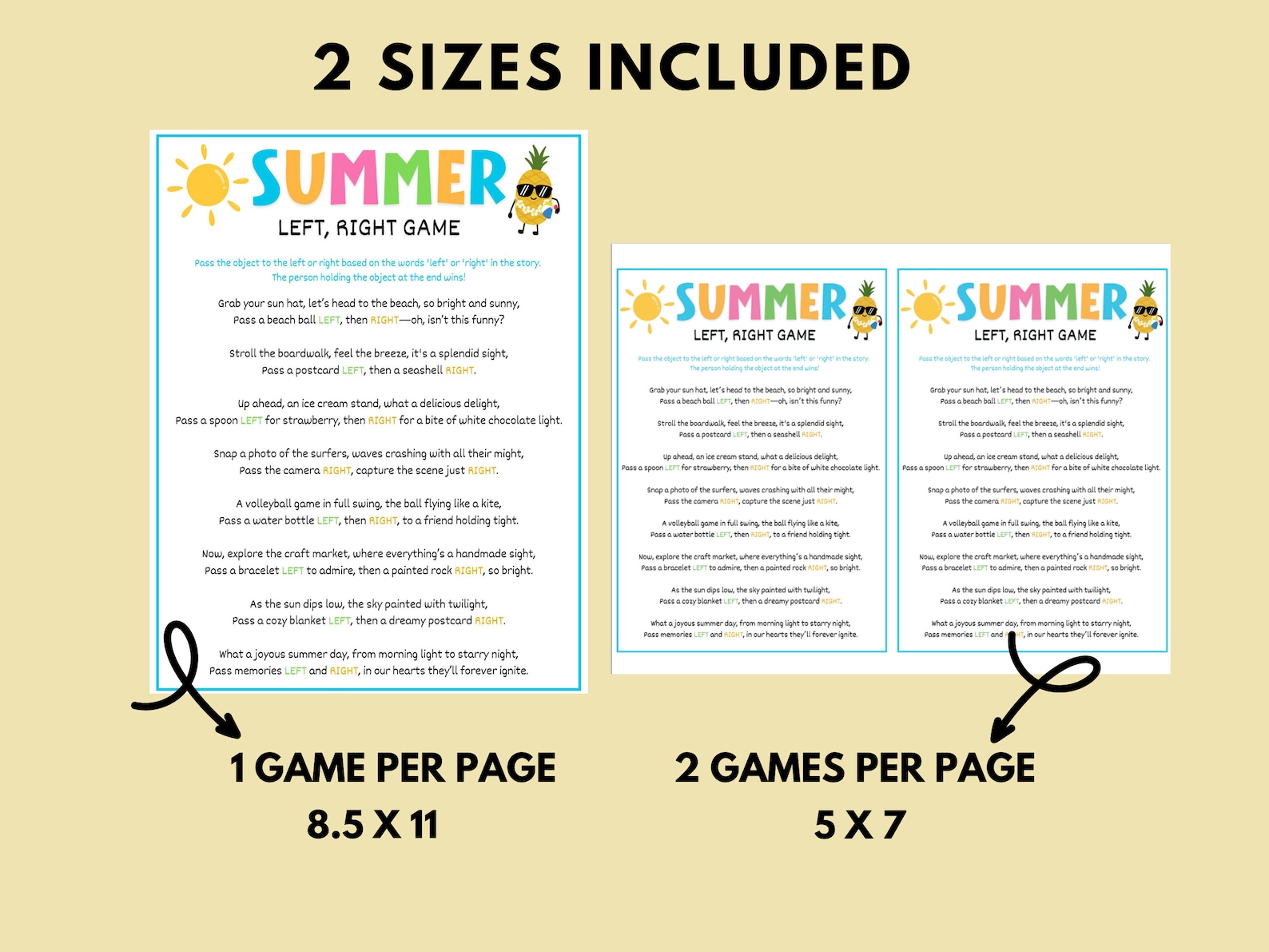 Summer Left Right Game, Summer Pass the Prize, Printable Summer Games ...