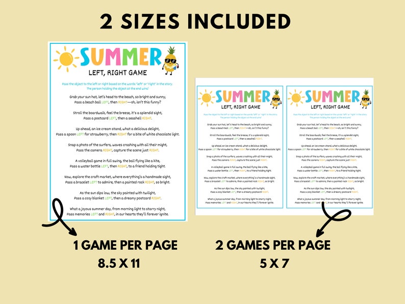 Summer Left Right Game, Summer Pass the Prize, Printable Summer Games ...