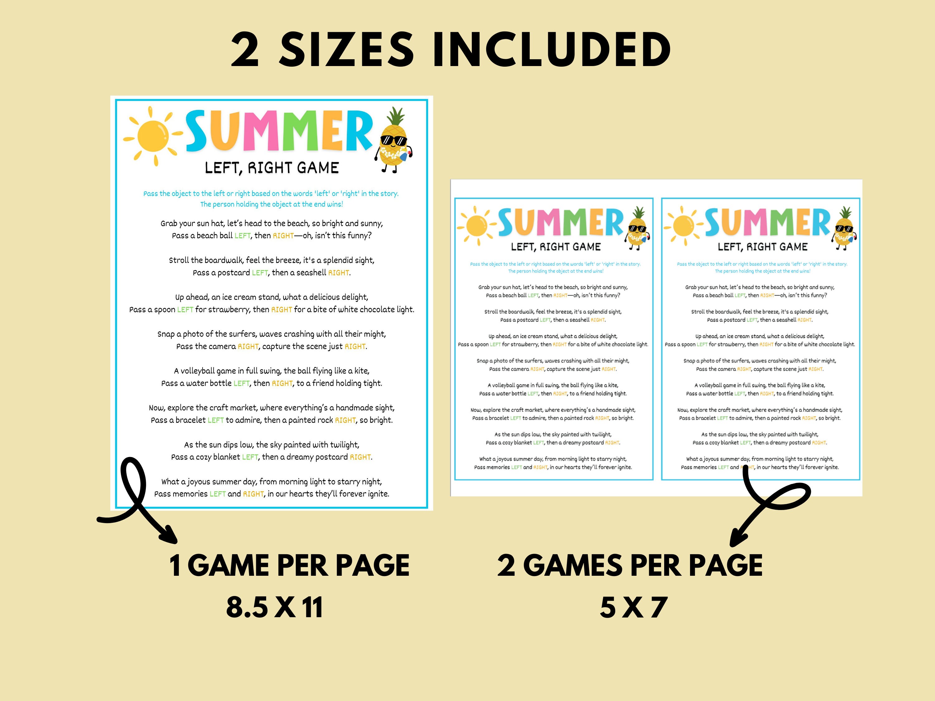 Summer Left Right Game, Summer Pass the Prize, Printable Summer Games ...