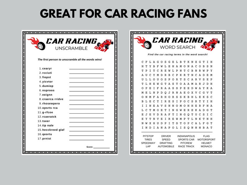 Car Racing Mega Bundle, Car Racing Trivia, Motorsports Activity, Race ...