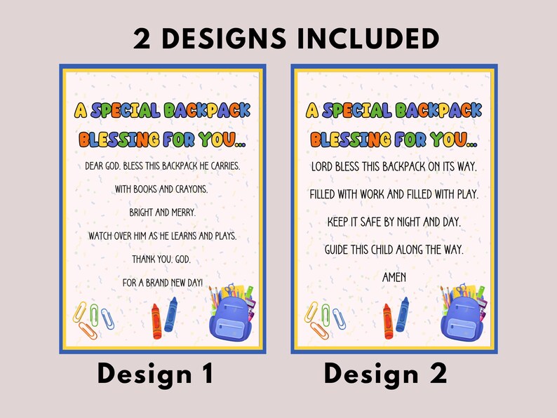 Backpack Blessing Kit, Printable Backpack Prayers Tag, Backpack ...