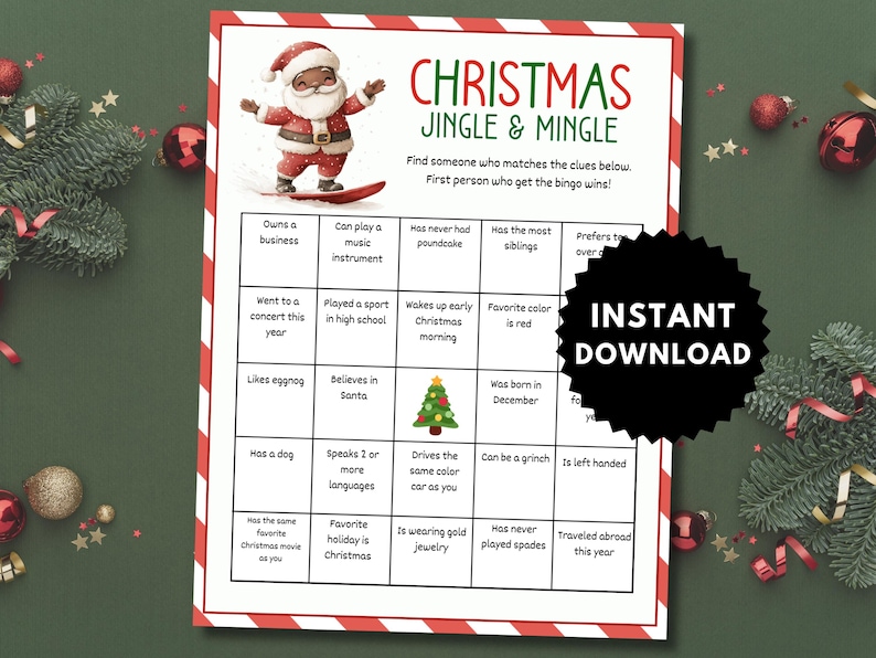 Jingle and Mingle Bingo, Christmas Party Game, Christmas Icebreaker ...