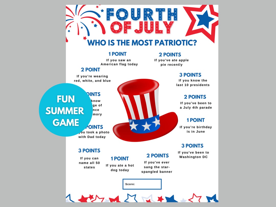 Who is the Most Patriotic, July 4th Party Game, 4th of July Activities ...