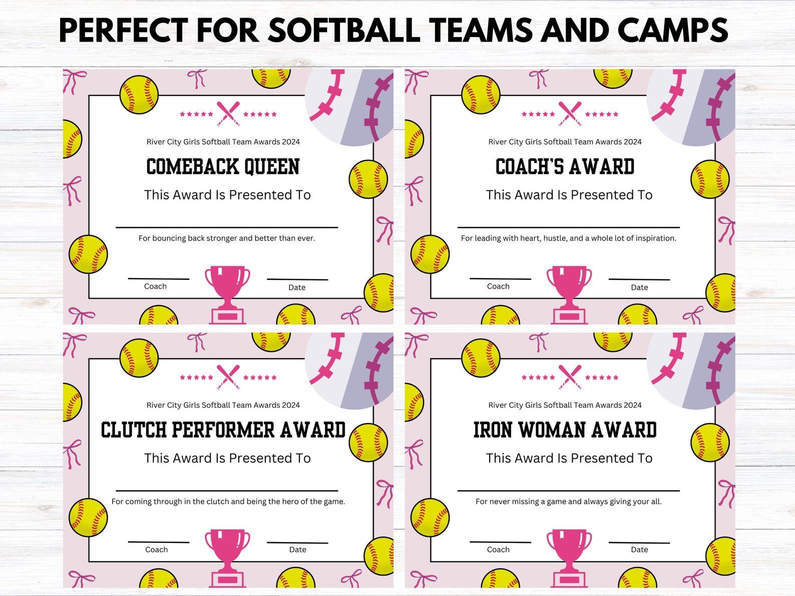 50 Editable Softball Awards Certificates, End of Season Softball ...