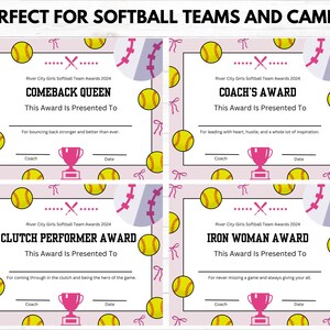 50 Editable Softball Awards Certificates, End of Season Softball ...