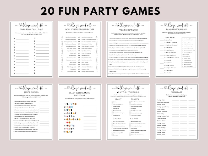 20 HBCU College Trunk Party Games, Game Bundle, Going Away College Sign ...