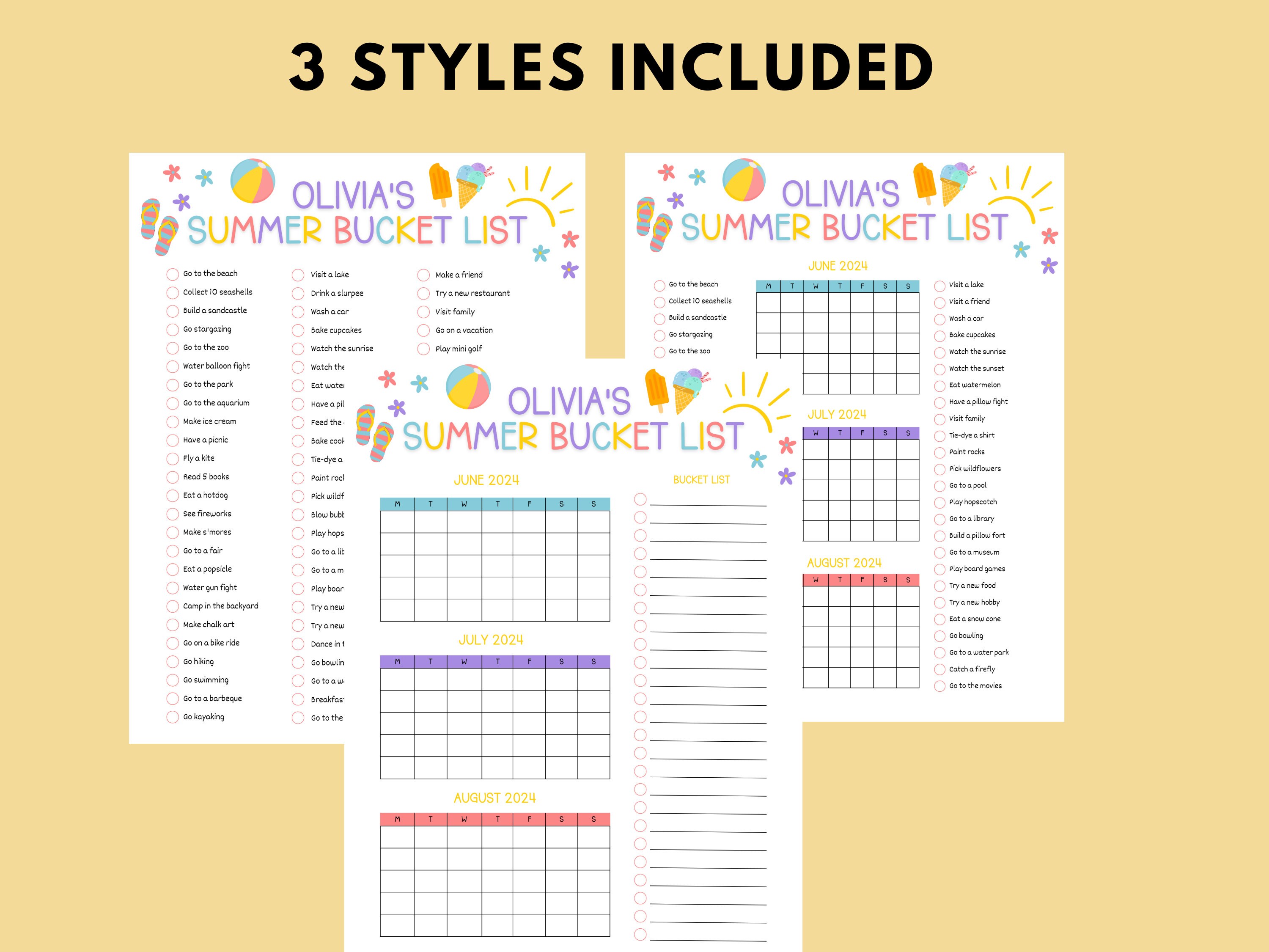 Personalized Summer Bucket List Poster, Editable Template, Kids Summer ...