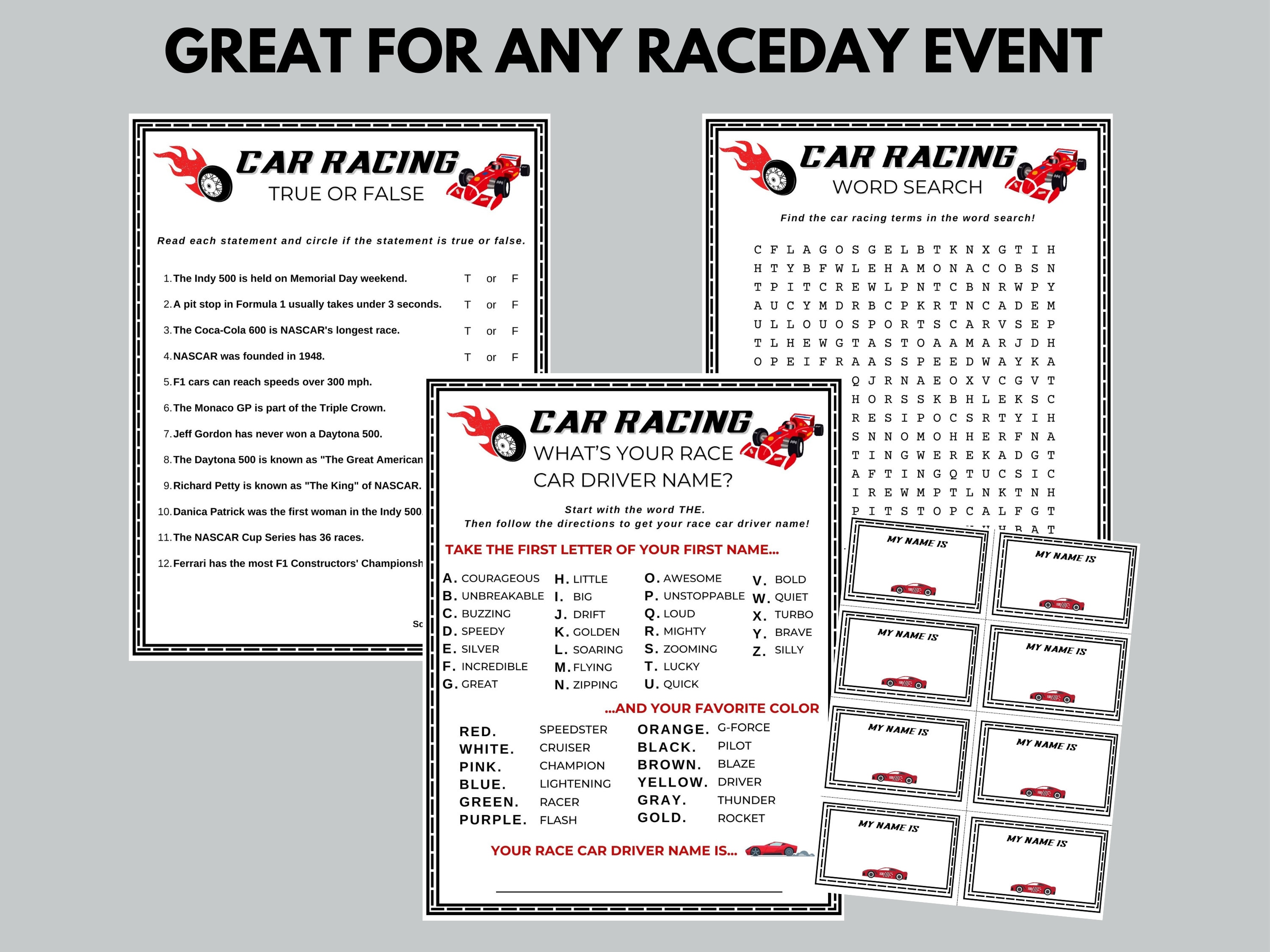 Car Racing Mega Bundle, Car Racing Trivia, Motorsports Activity, Race ...