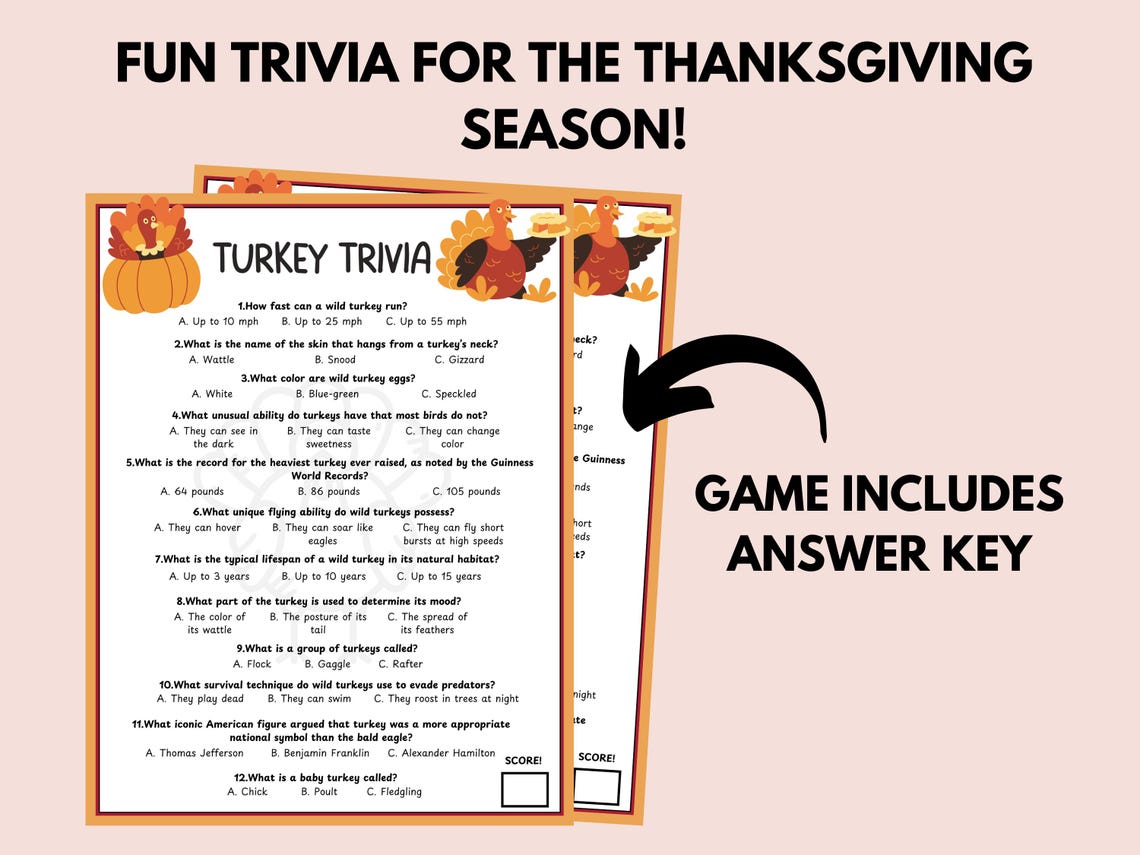 Turkey Trivia Game, Thanksgiving Trivia, Thanksgiving Classroom Game ...