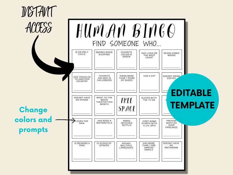 Human Bingo Template, Editable Get to Know You Bingo, Office Icebreaker ...