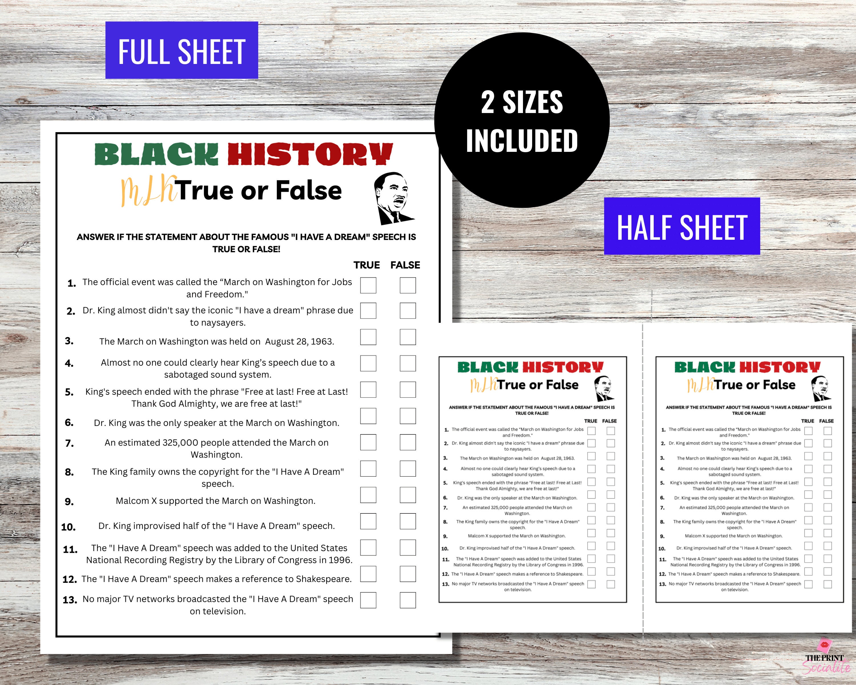 MLK True or False Activity, Black History Trivia, Black History Month ...