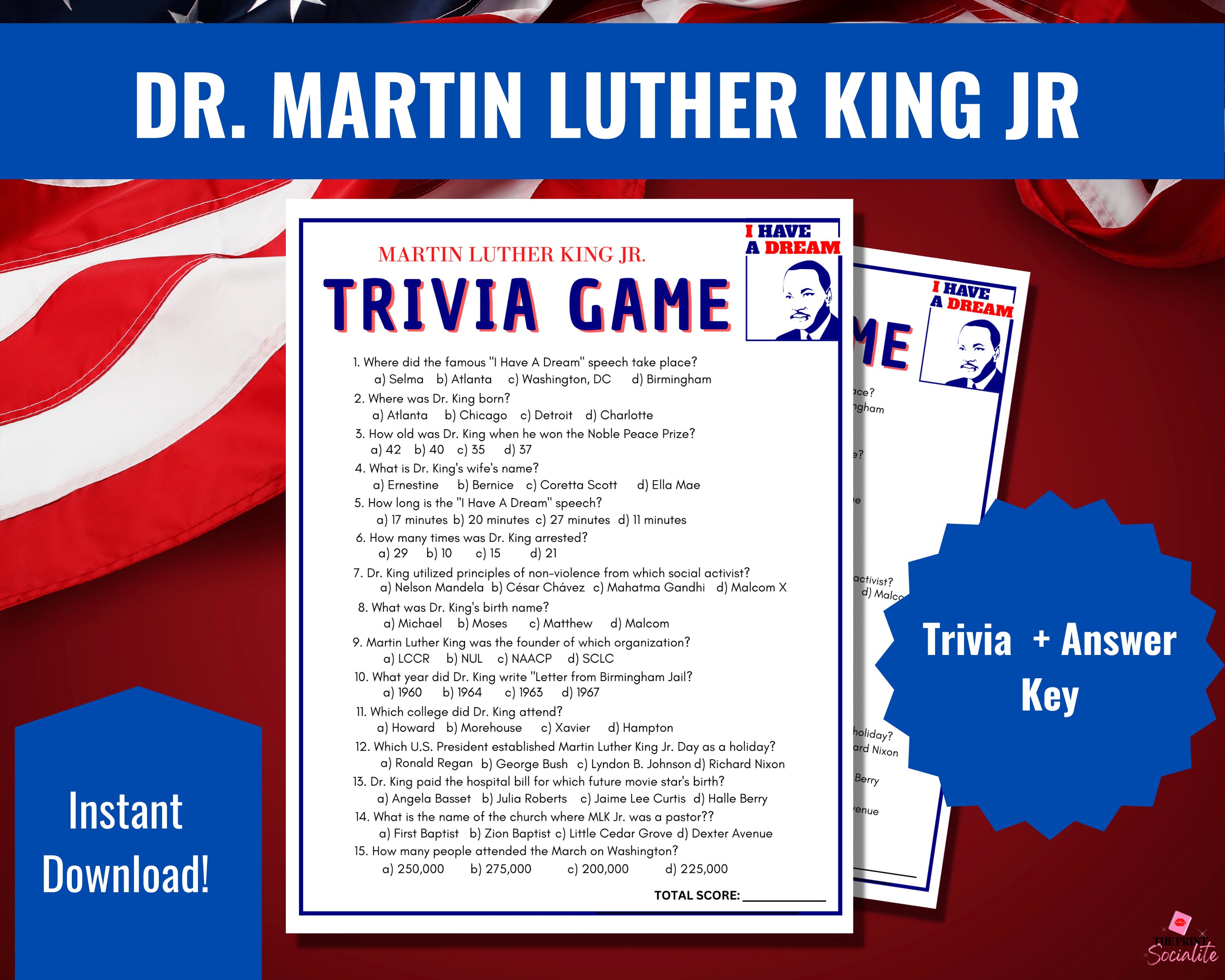 MLK Trivia, Martin Luther King Jr Trivia, Printable Game, Classroom ...