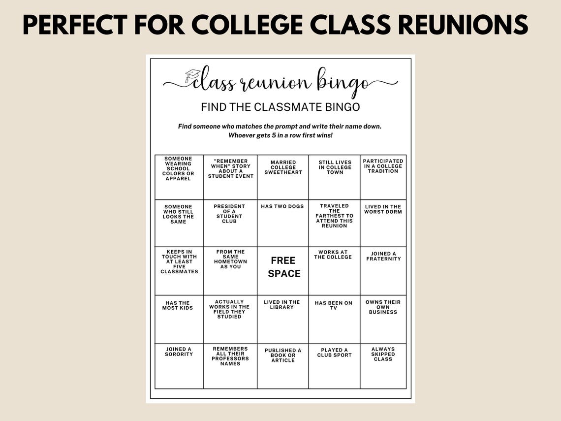 Class Reunion Bingo, Class Reunion Games, Class Reunion Icebreaker ...