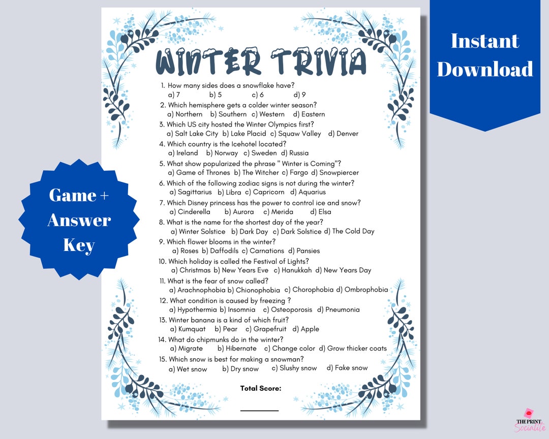 Winter Trivia Game, Printable Winter Party Games, Wintertime Activities ...