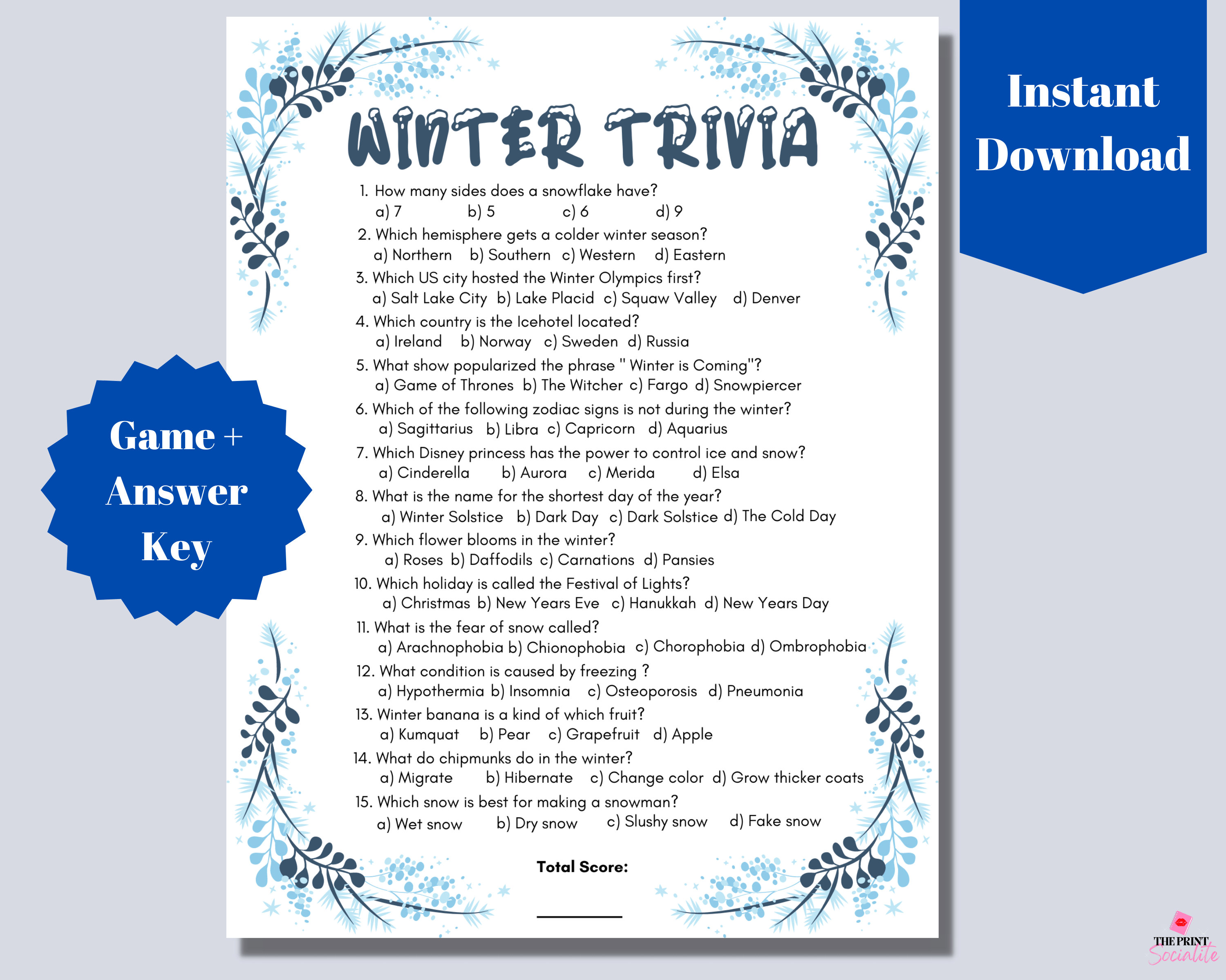 Winter Trivia Game, Printable Winter Party Games, Wintertime Activities ...