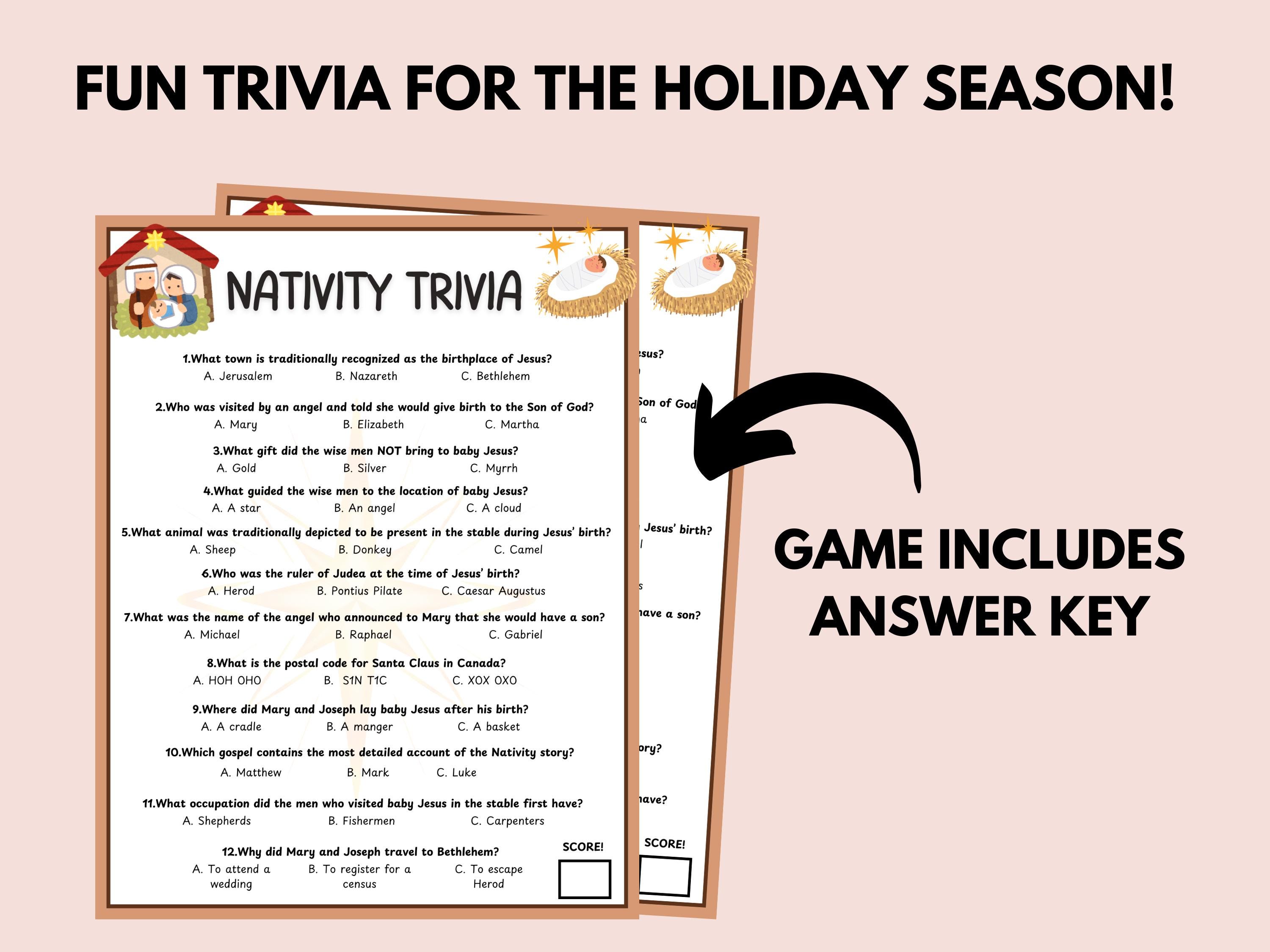 Nativity Trivia, Nativity Game, Christmas Trivia Game Nativity, Bible ...