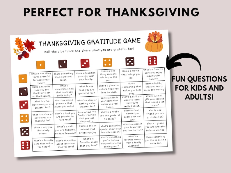 Thanksgiving Gratitude Dice Game, Thanksgiving Gratitude Game ...