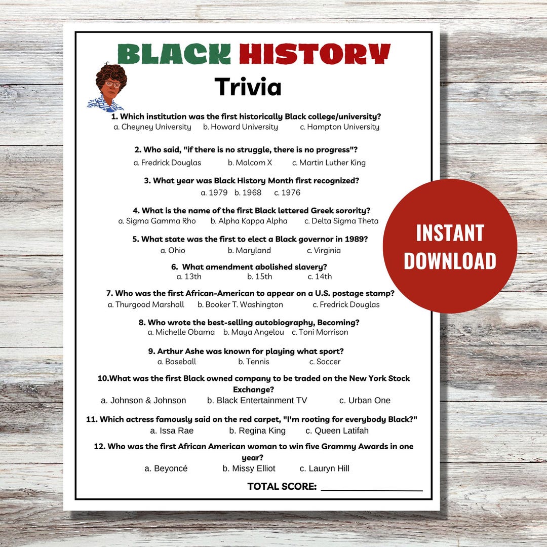 Black History Trivia, Black History Month Game, Black Culture Activity ...