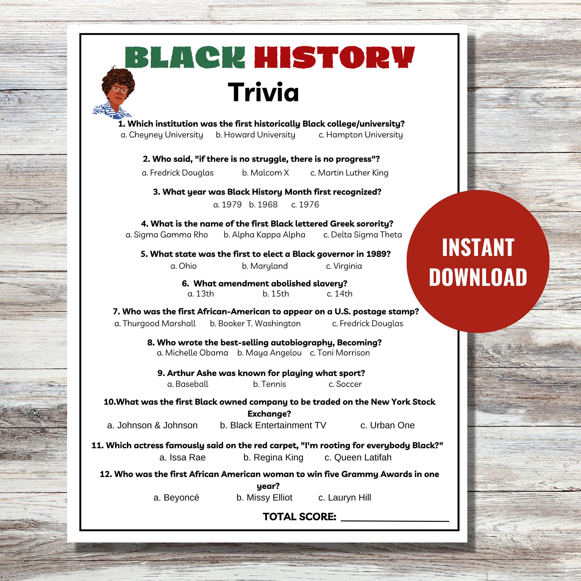 Black History Trivia, Black History Month Game, Black Culture Activity ...