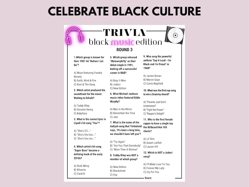 Black Music Trivia, Black Trivia, Music Games, African American Party ...