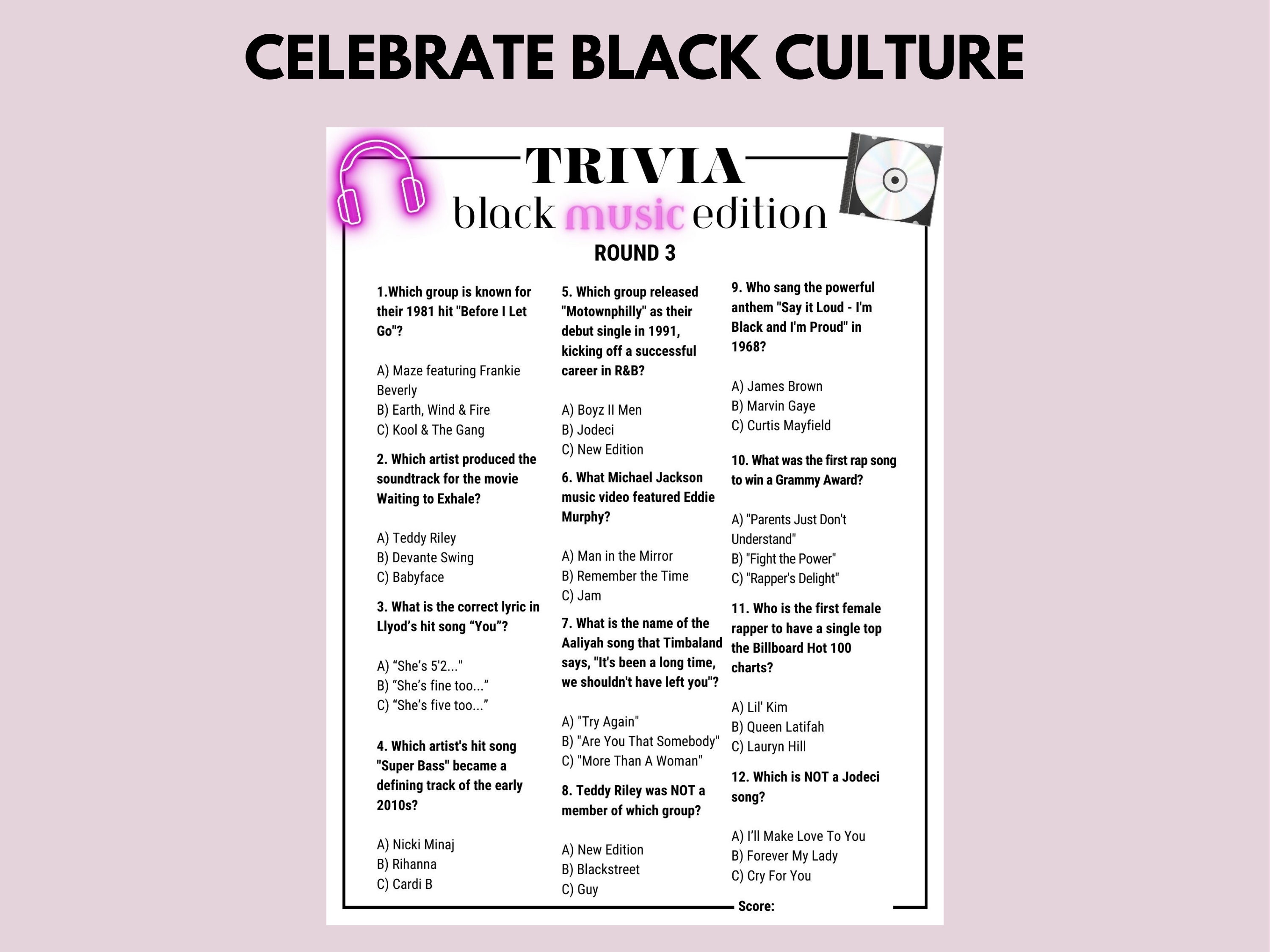 Black Music Trivia, Black Trivia, Music Games, African American Party ...