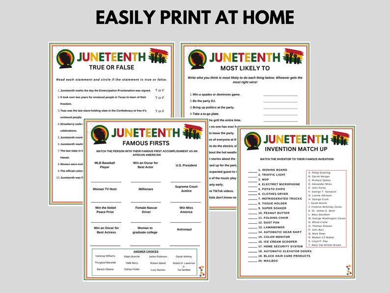 Juneteenth Games, Printable Juneteenth Game Bundle, Juneteenth Trivia ...