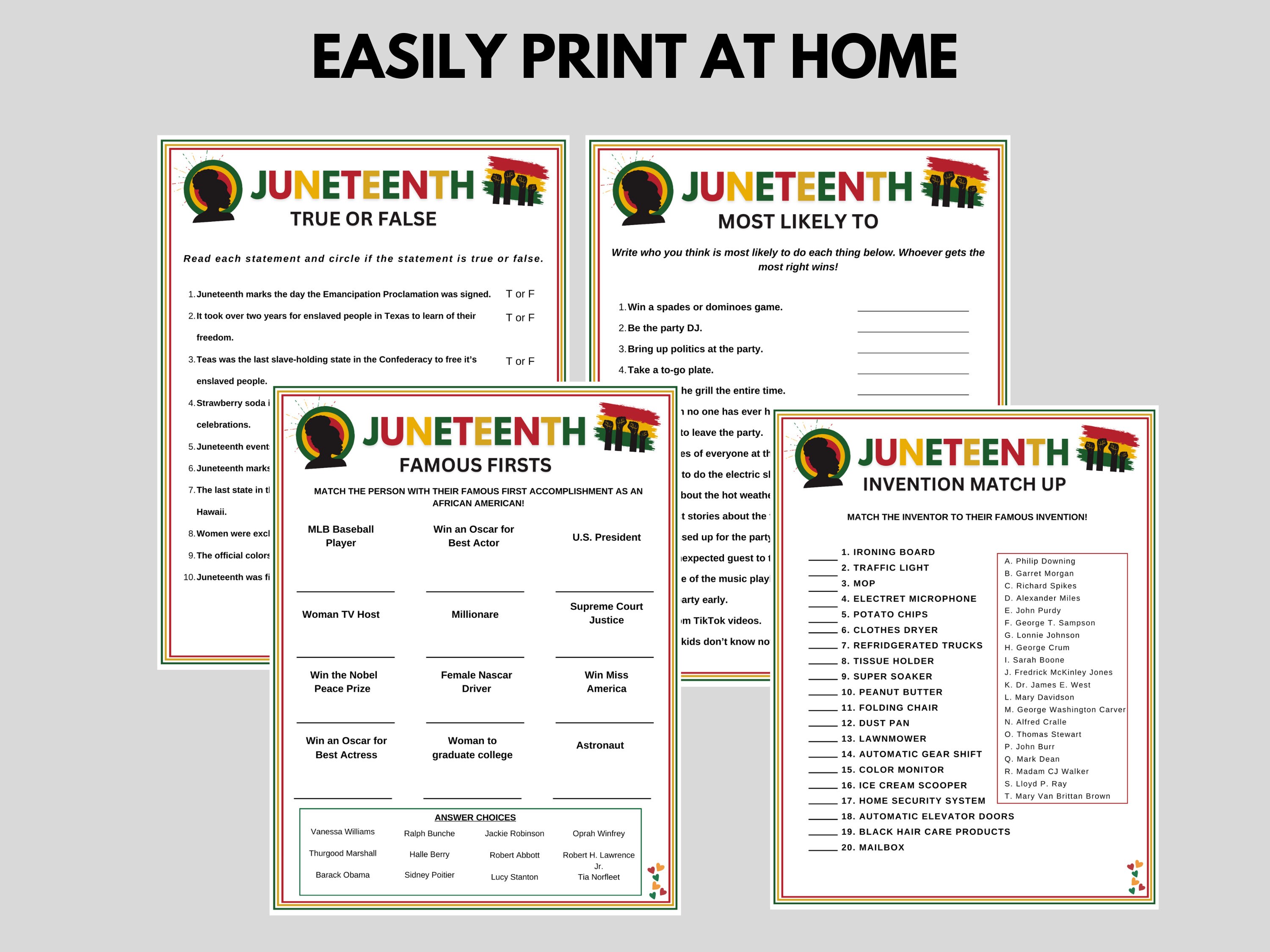 Juneteenth Party Games, Printable Juneteenth Game Bundle, Juneteenth ...