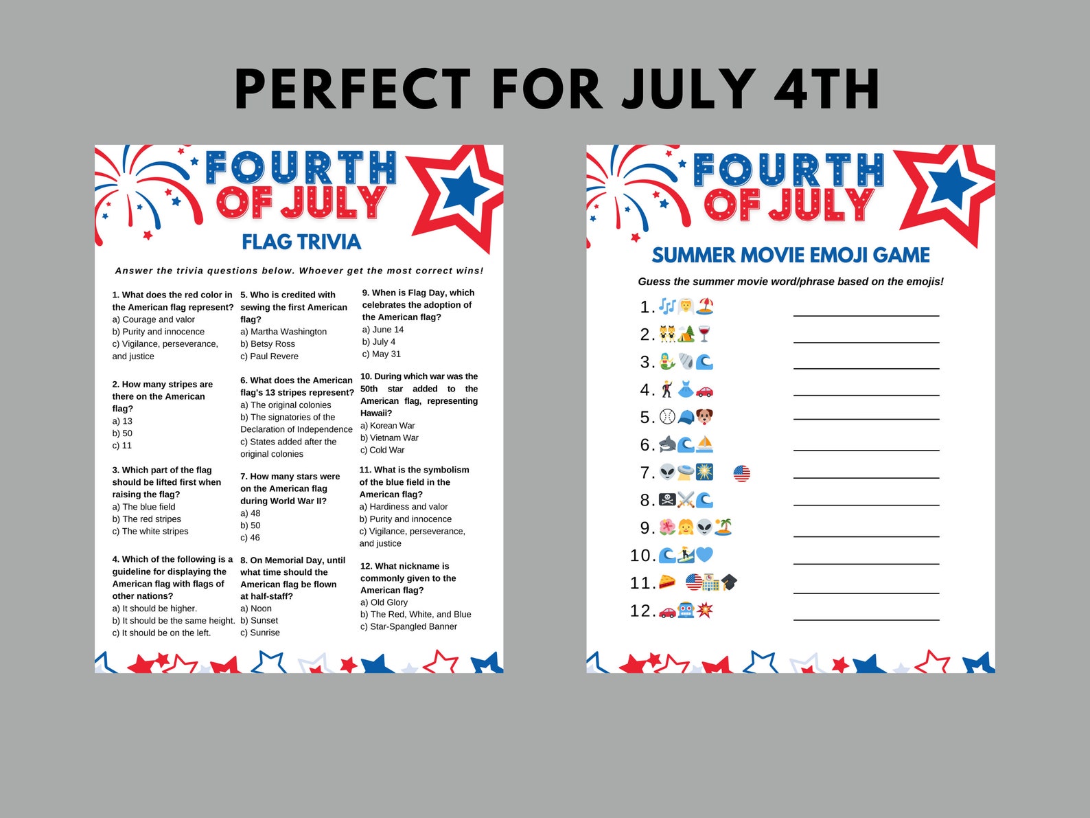 July 4th Trivia Games Bundle, 4th of July Activities, America Trivia ...