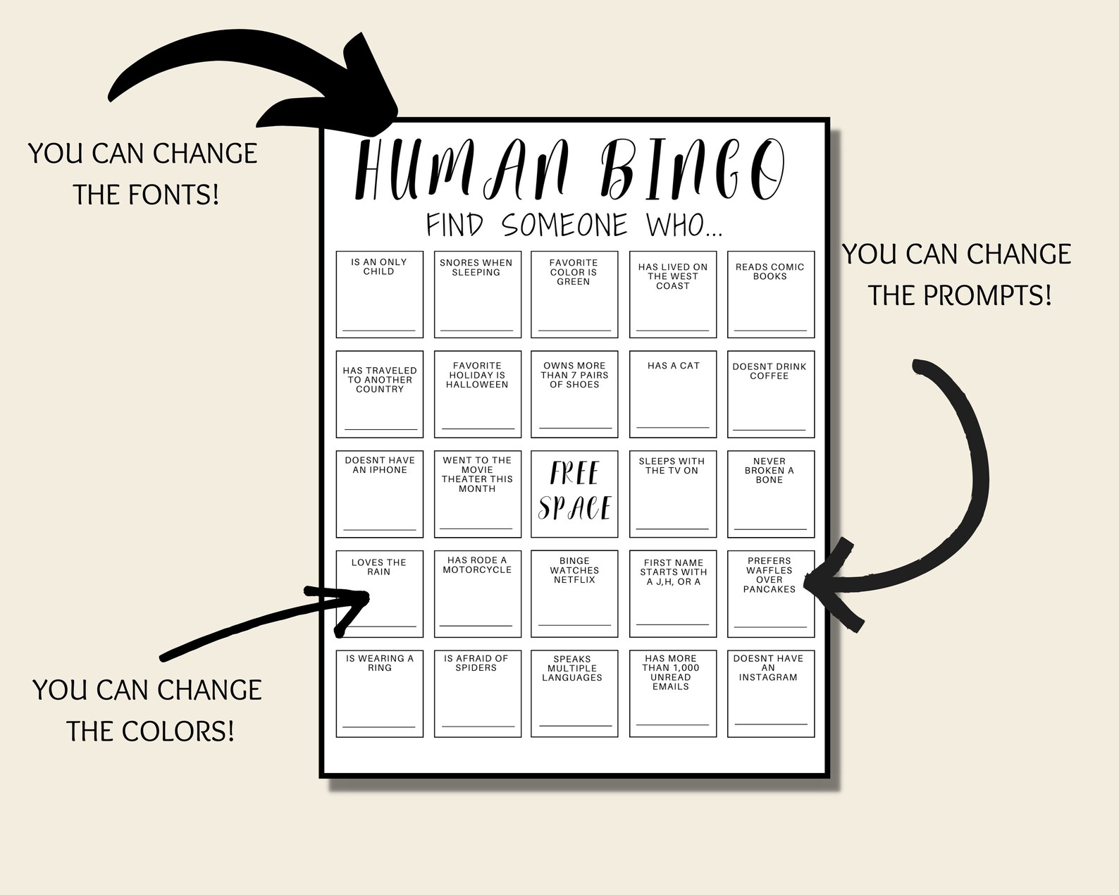 Human Bingo Template, Editable Get to Know You Bingo, Office Icebreaker ...