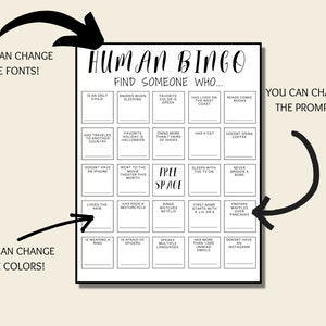 Human Bingo Template, Editable Get to Know You Bingo, Office Icebreaker ...