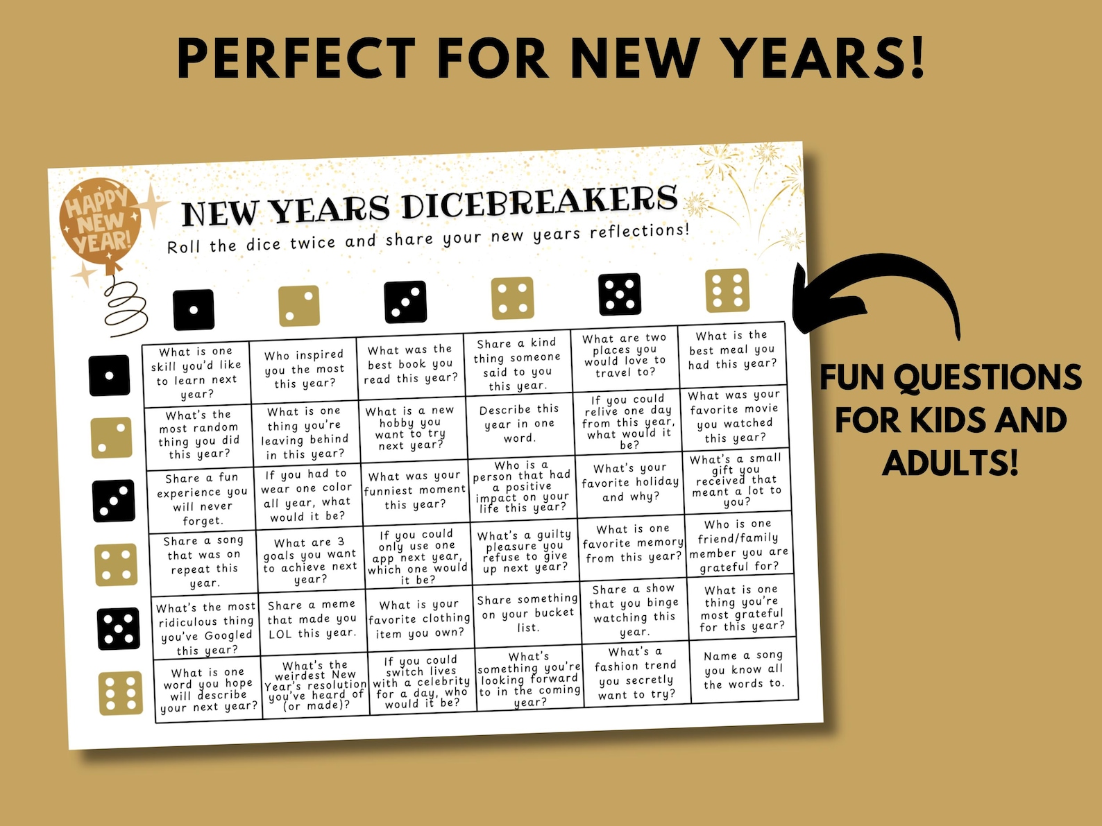 New Years Eve Icebreaker, New Years Eve Dice Game, New Years Eve Party ...