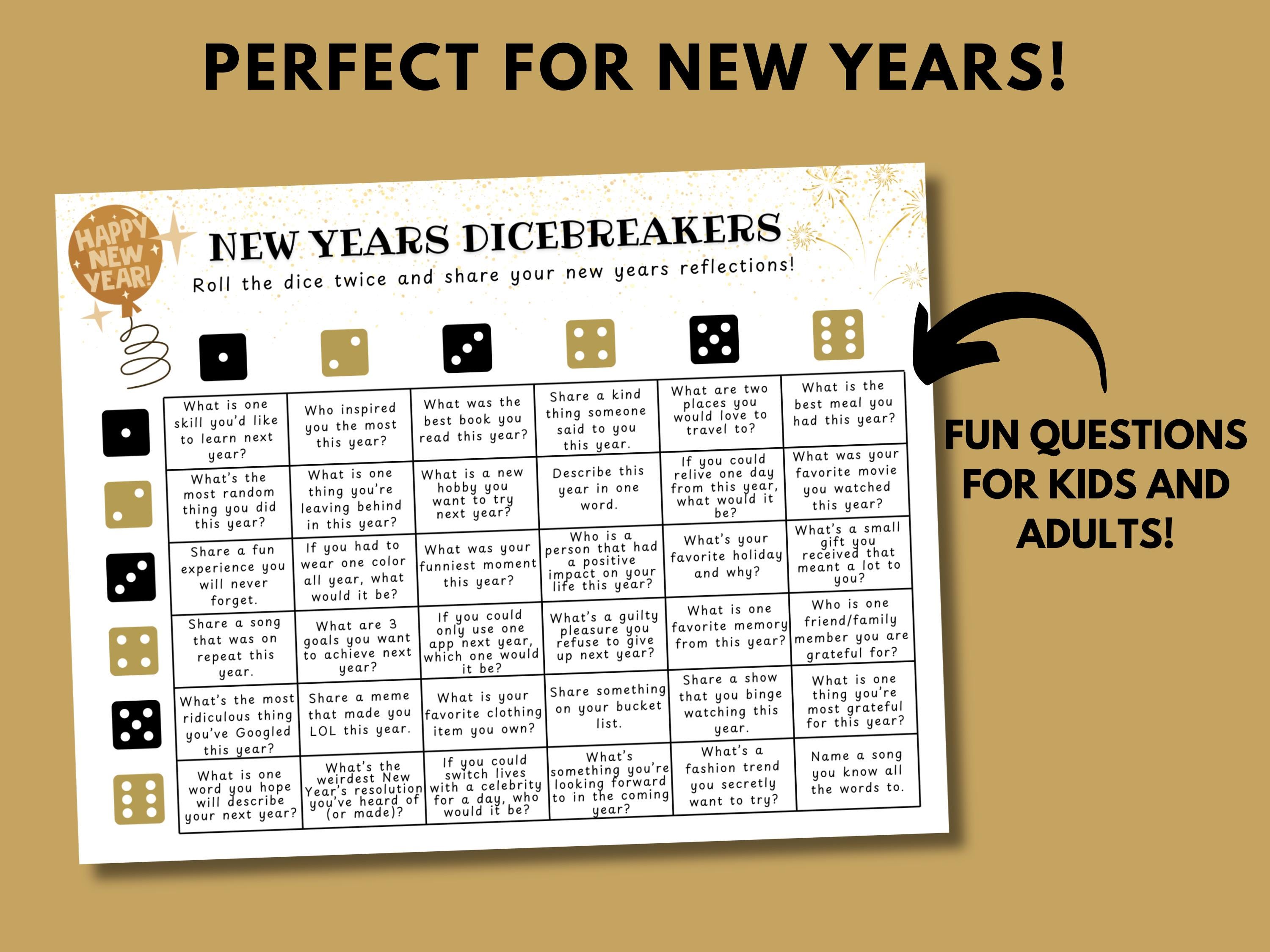 New Years Eve Icebreaker, New Years Eve Dice Game, New Years Eve Party ...