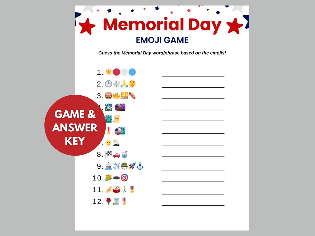 Memorial Day Emoji Game, Memorial Day Party Games, BBQ Cookout Games ...