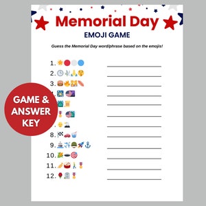 Memorial Day Emoji Game, Memorial Day Party Games, BBQ Cookout Games ...