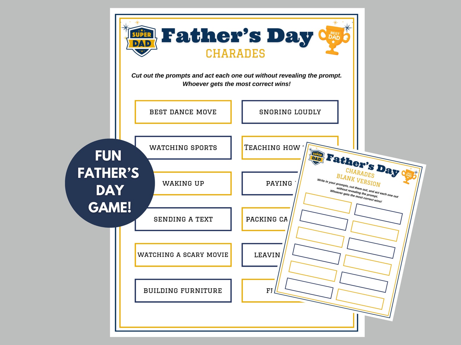 Father's Day Charades, Father's Day Activity for Kids, Family, Dad ...