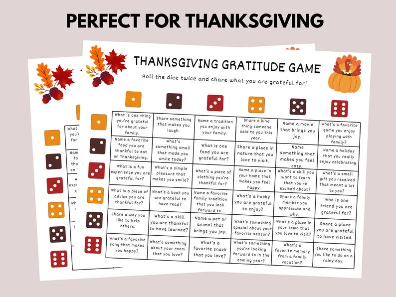 Thanksgiving Gratitude Dice Game, Thanksgiving Gratitude Game ...