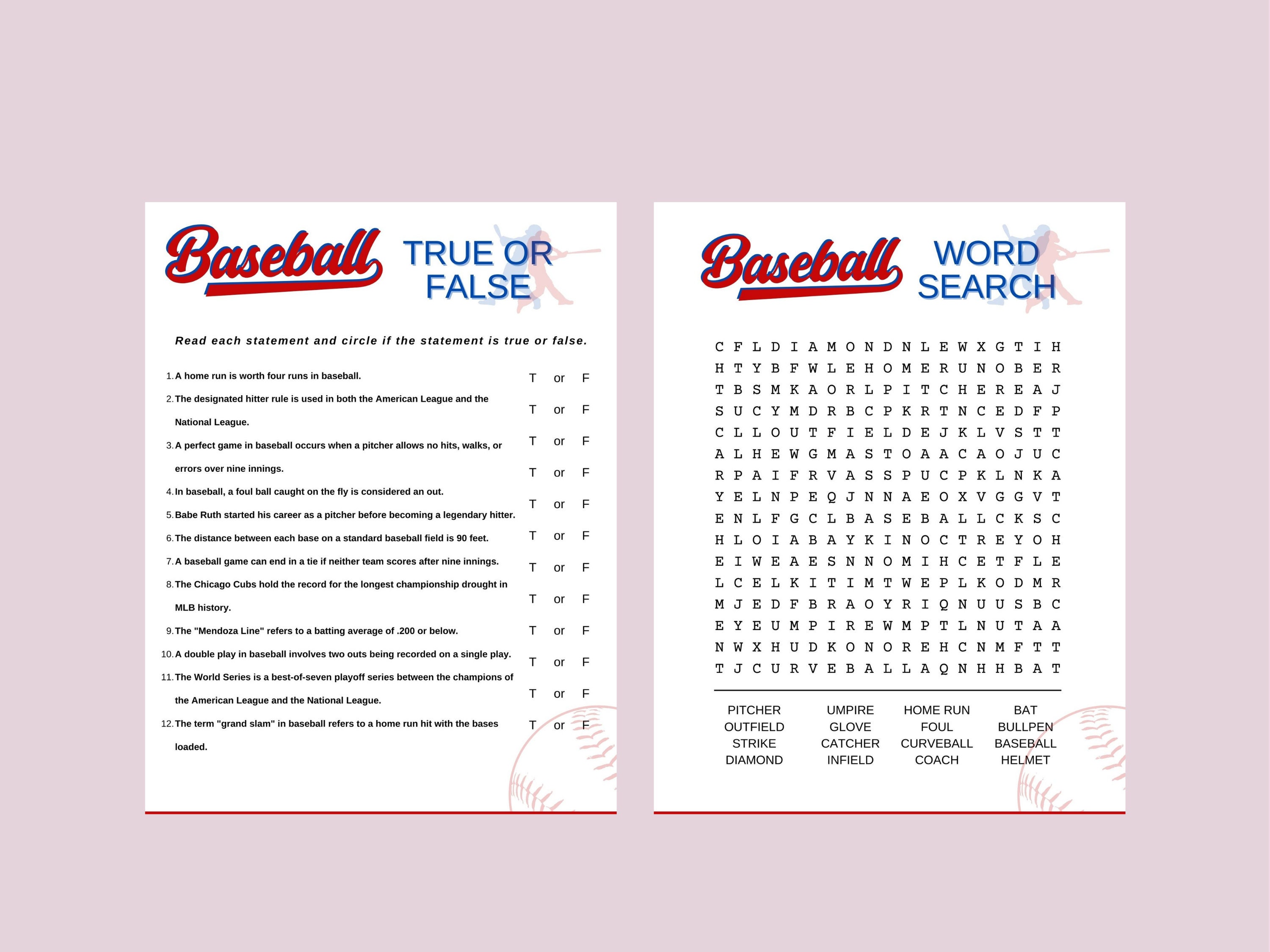 6 Baseball Party Games Bundle, Printable Baseball Team Activity ...