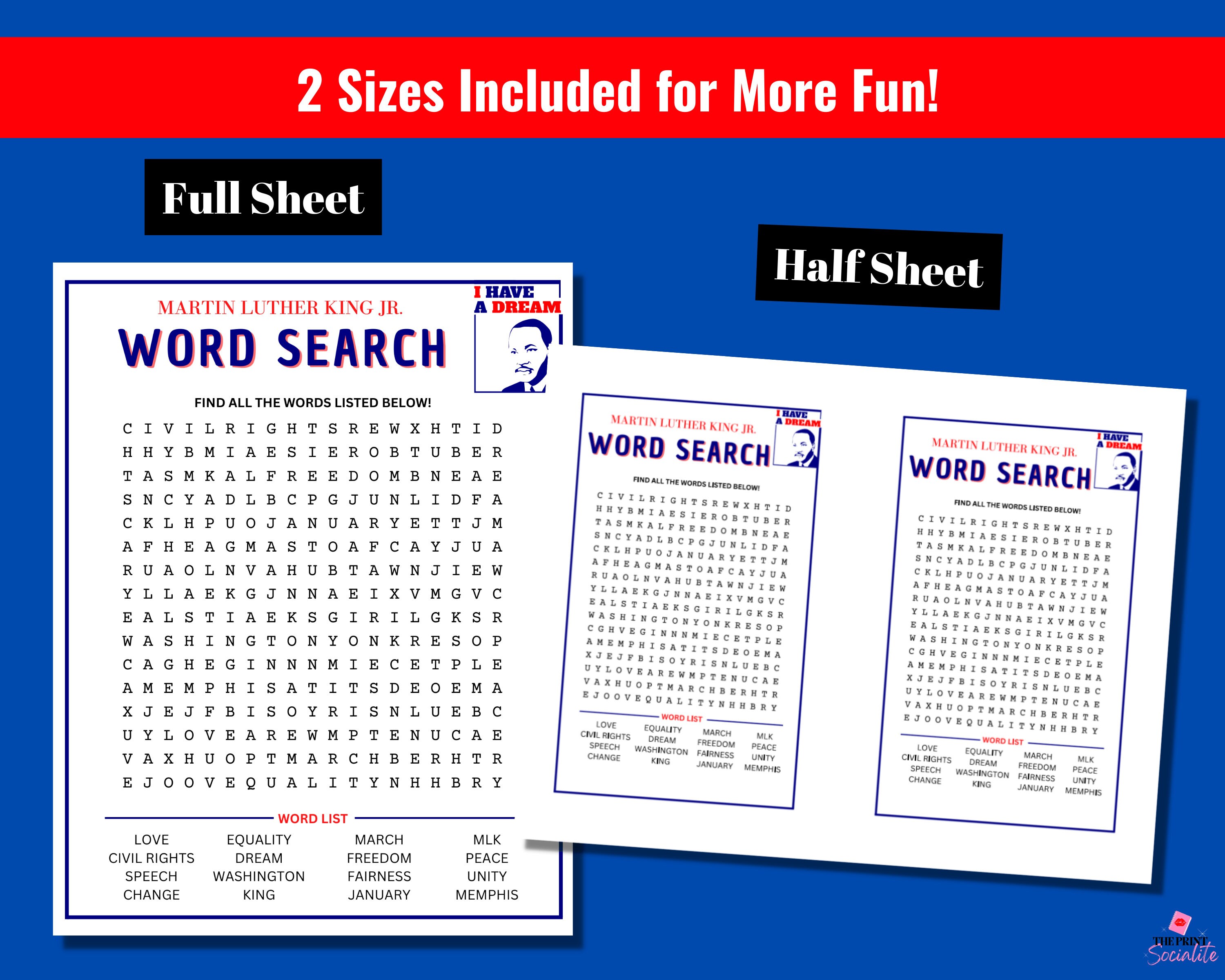 Martin Luther King Jr Word Search, MLK Jr Day Printable Game, Classroom ...