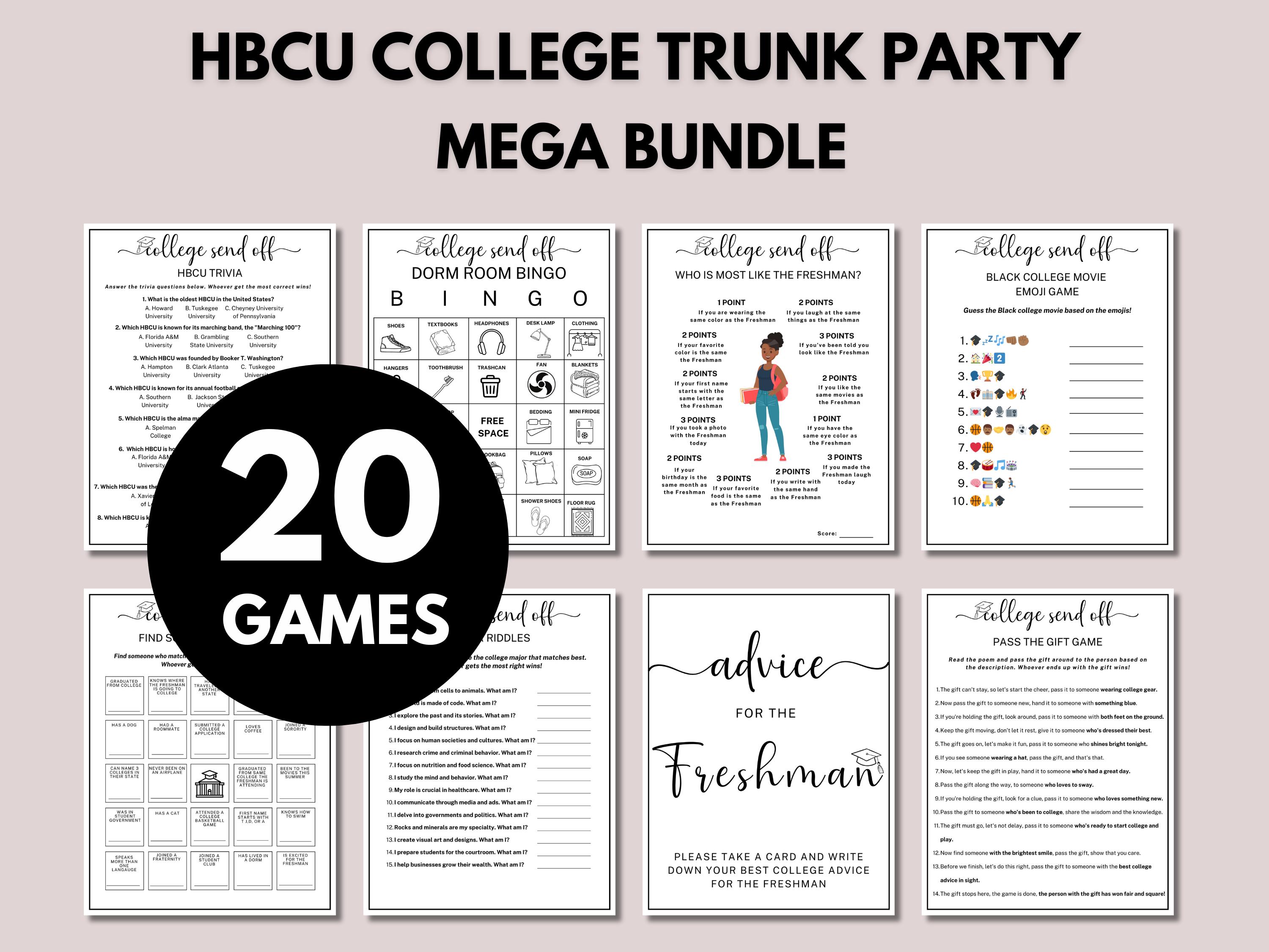 20 HBCU College Trunk Party Games, Game Bundle, Going Away College Sign ...