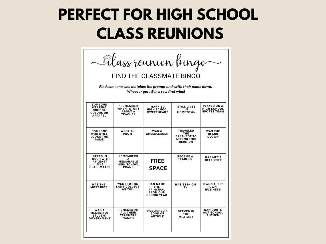 Class Reunion Bingo, Class Reunion Games, Class Reunion Icebreaker ...