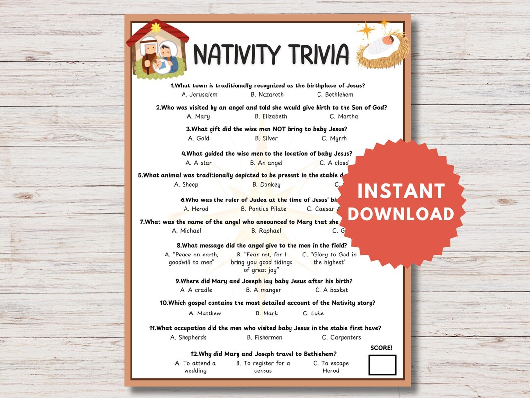 Nativity Trivia, Nativity Game, Christmas Trivia Game Nativity, Bible ...