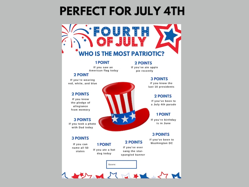 Who is the Most Patriotic, July 4th Party Game, 4th of July Activities ...