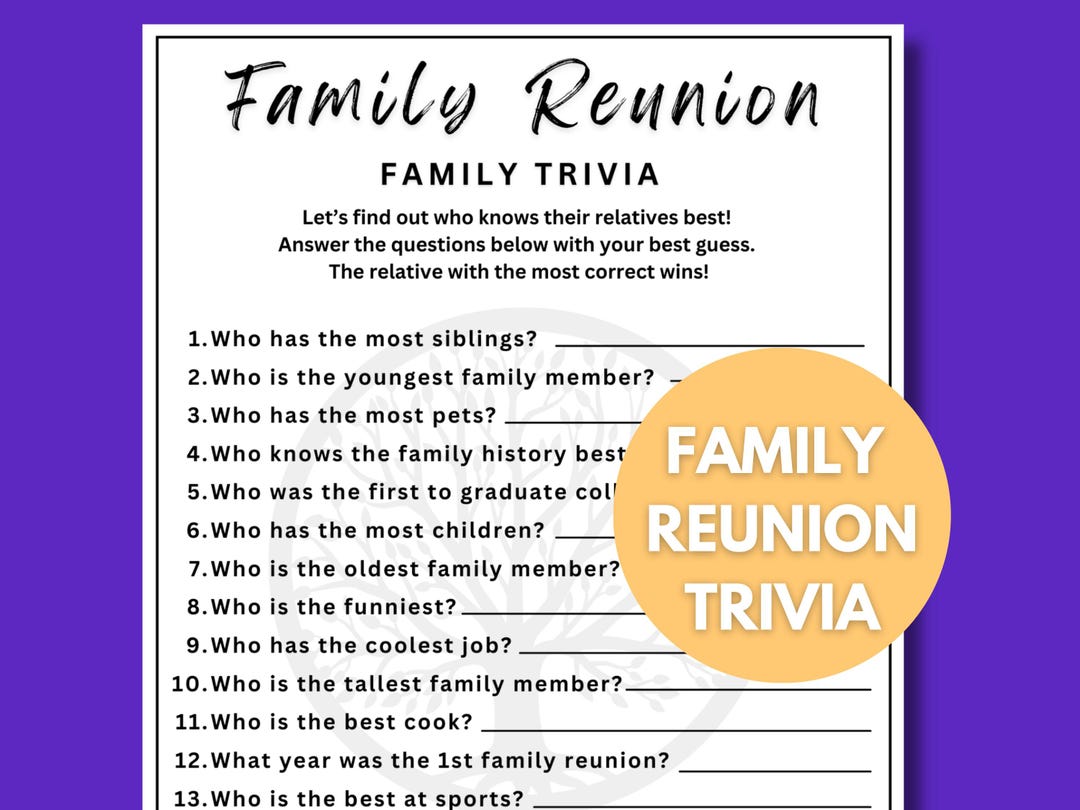 Family Reunion Trivia, Family Reunion Trivia Game, Family Reunion Party ...
