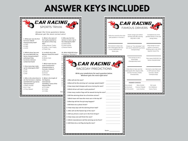 Car Racing Mega Bundle, Car Racing Trivia, Motorsports Activity, Race ...