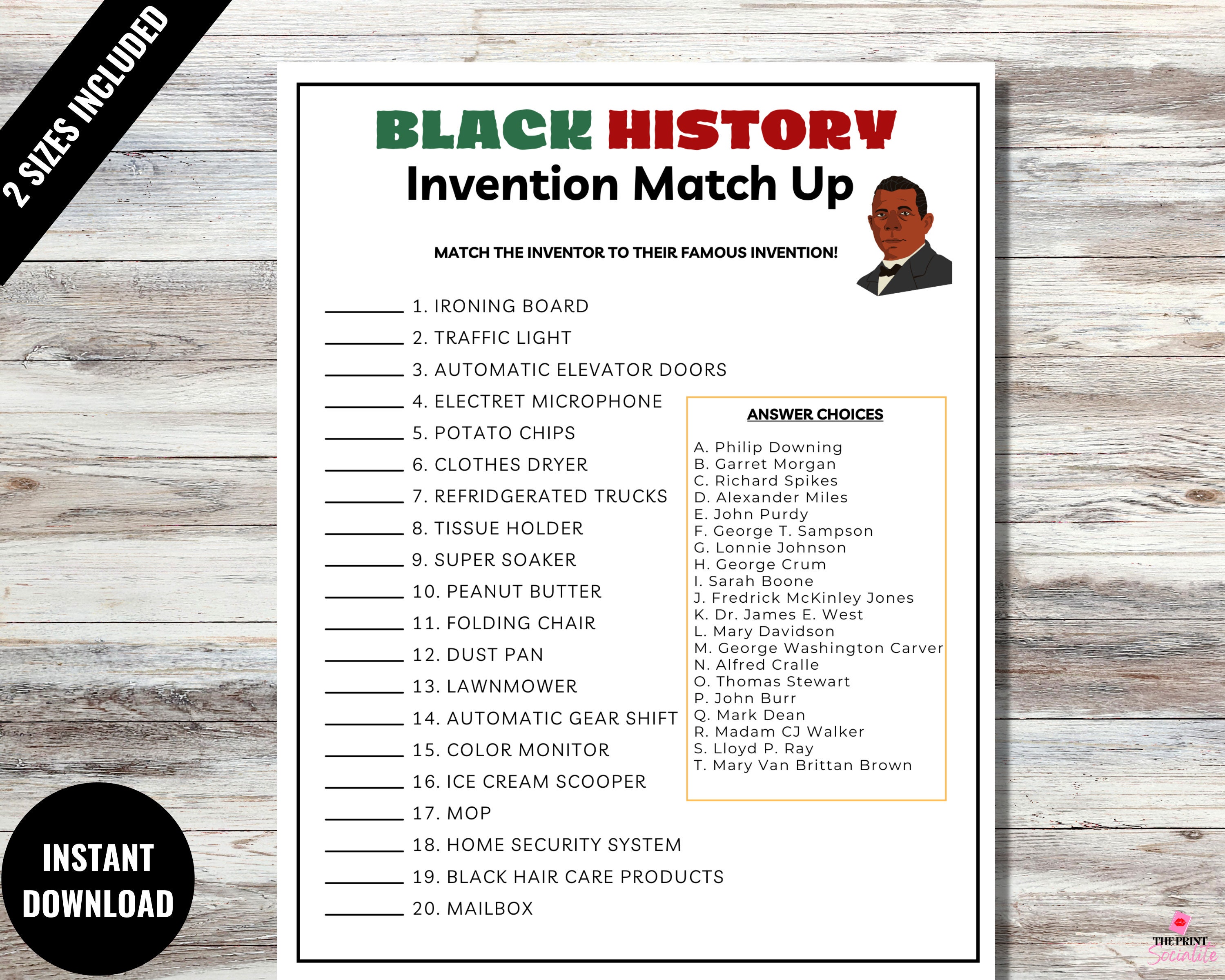 Invention Match up Black History Game, Black History Month Printable ...