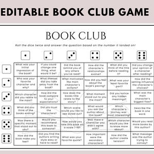 Editable Book Club Discussion Questions, Book Club Dice Game, Book Club ...