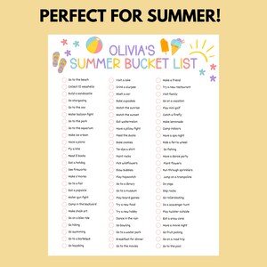 Personalized Editable Summer Bucket List Template, Kids Summer Bucket ...