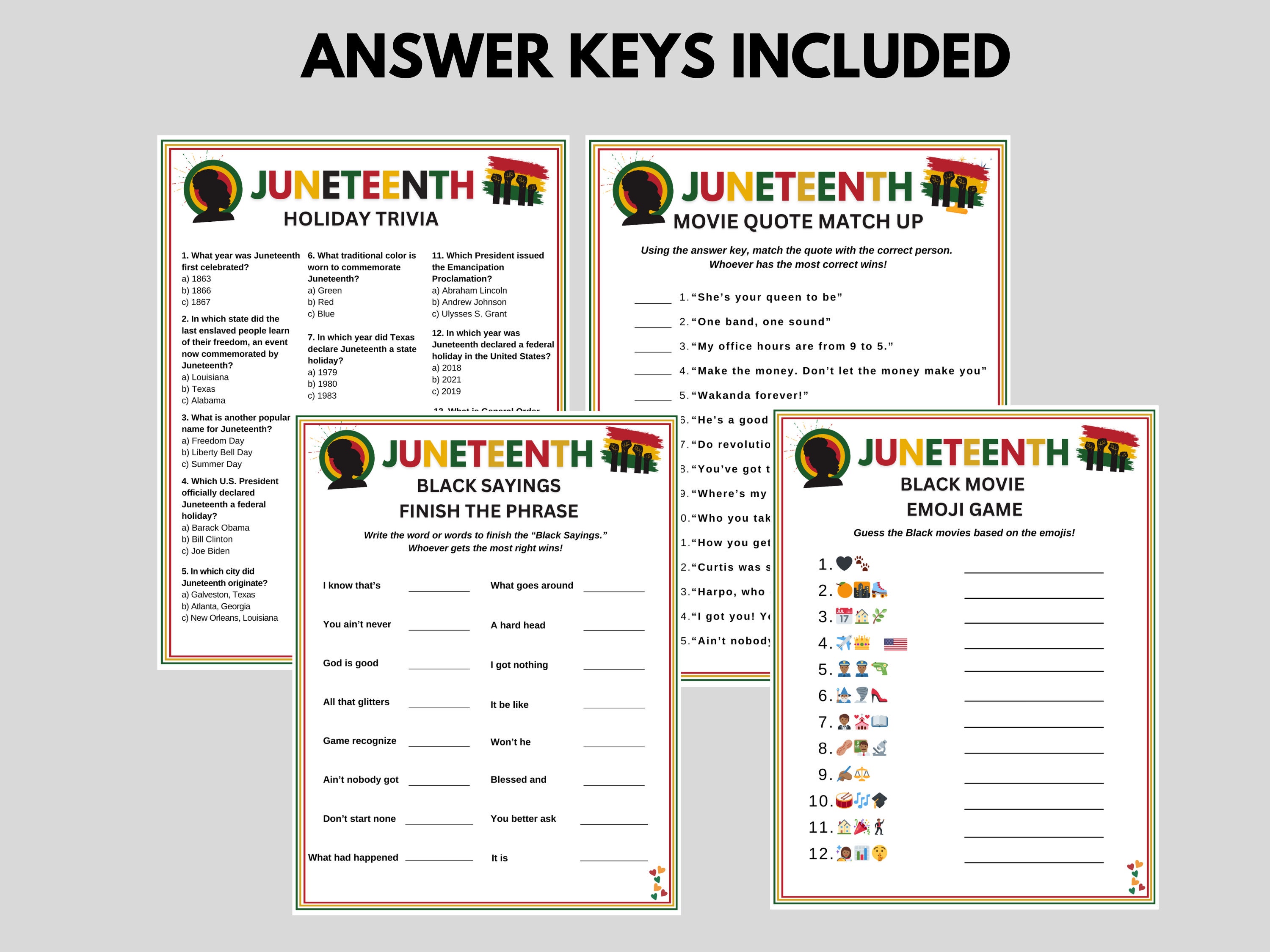 Juneteenth Games, Printable Juneteenth Game Bundle, Juneteenth Trivia ...