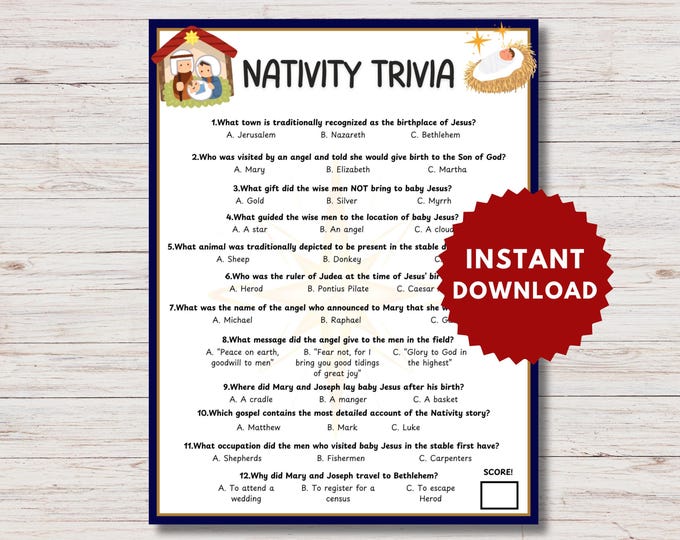 Nativity Trivia Printable, Christmas Trivia Quiz, Holiday Trivia Game ...