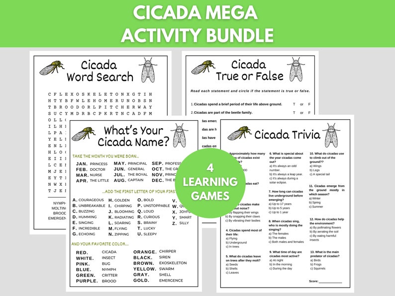 Cicada Activity Mega Bundle, Cicada Games, Cicada Trivia, Summer ...